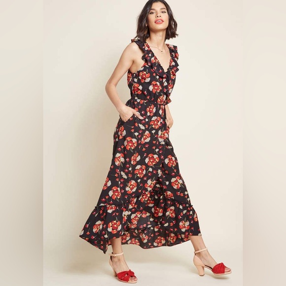 Scotch & Soda | Dresses | Scotch Soda Black Floral Souvenir Hilo Ruffle ...